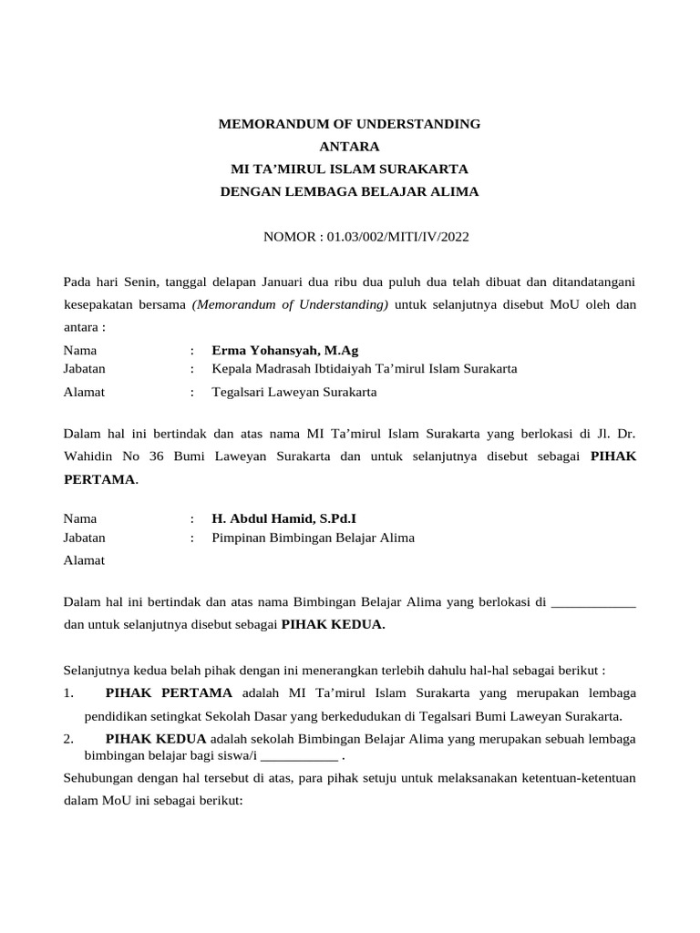 MoU MITI - ALIMA | PDF