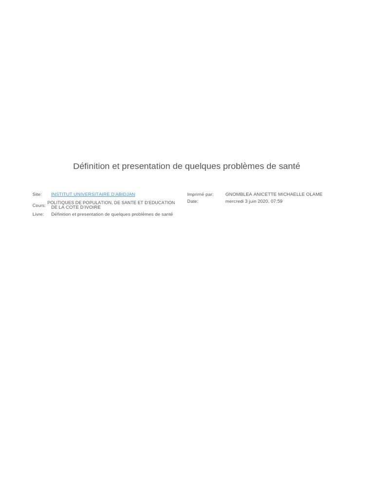 Définition Et Presentation de Quelques Problèmes de Santé075932 | PDF