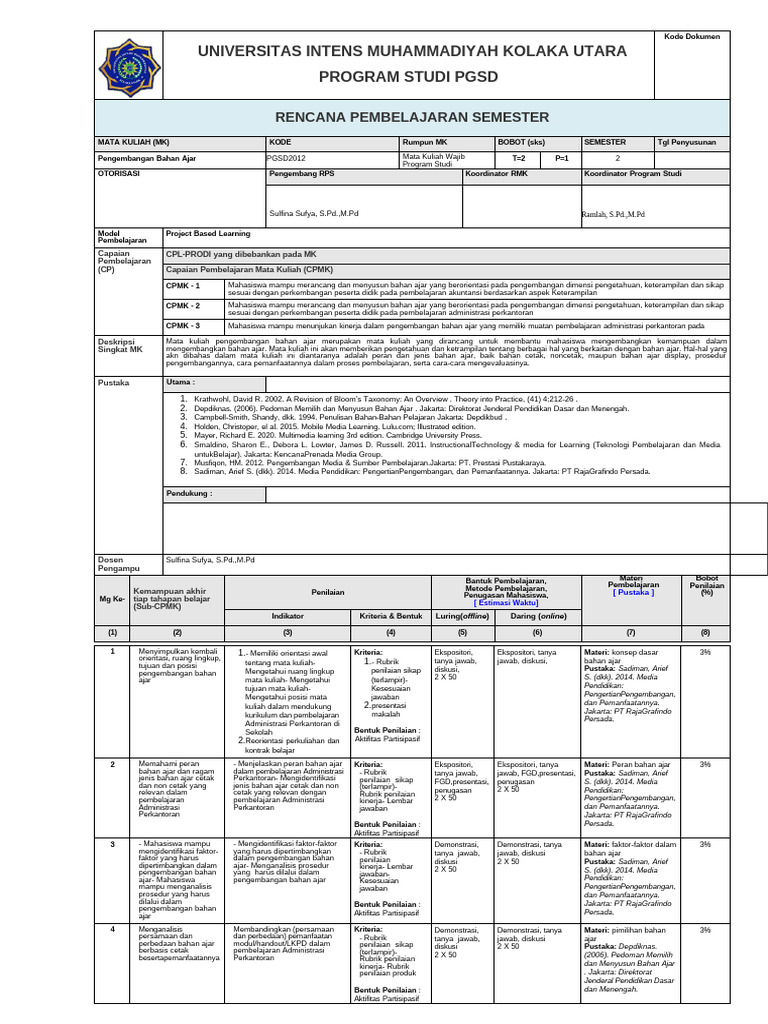 RPS Pengembangan Bahan Ajar Smster 2 | PDF
