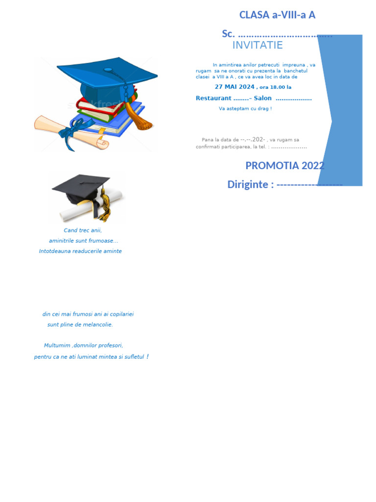 Invitatie Banchet Clasa 8 A | PDF