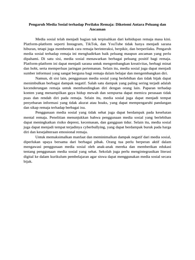 Pengaruh Media Sosial Terhadap Perilaku Remaja | PDF