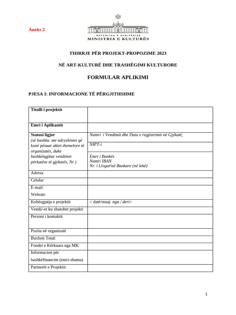 Aneks 2 Formulari I Aplikimit 2023 | PDF