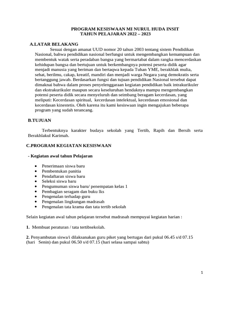 Program Kesiswaan Mi | PDF