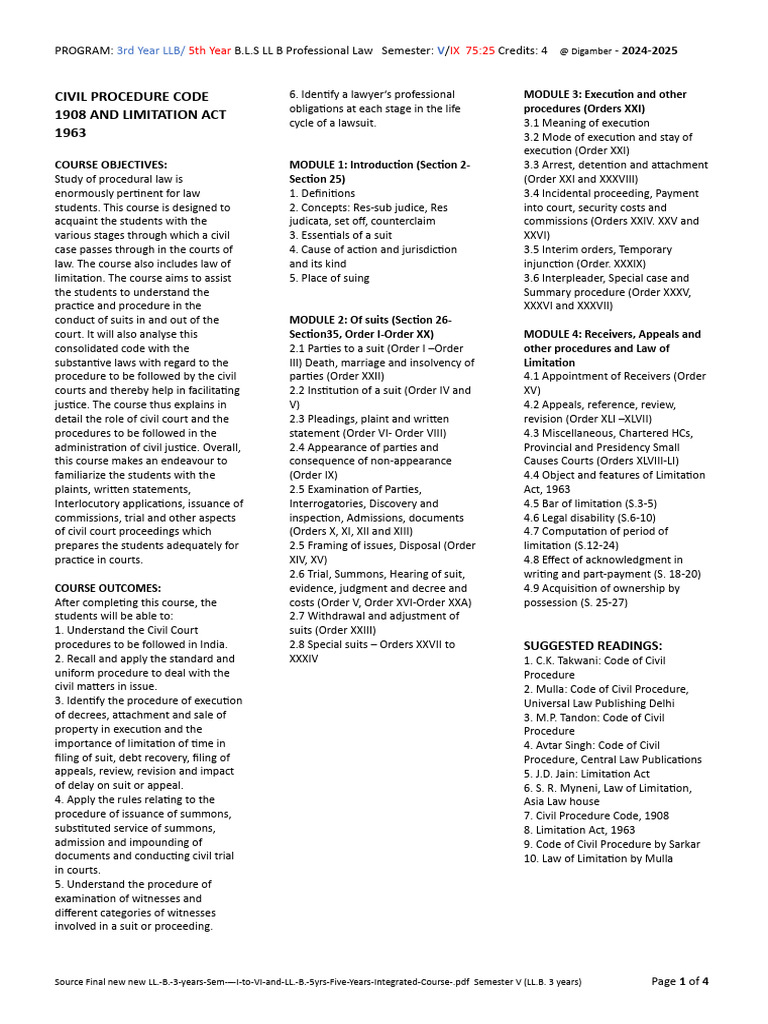Semester V - Modules - With BNSS - 11 September 2024 - @digamber - 2024-2025 | PDF