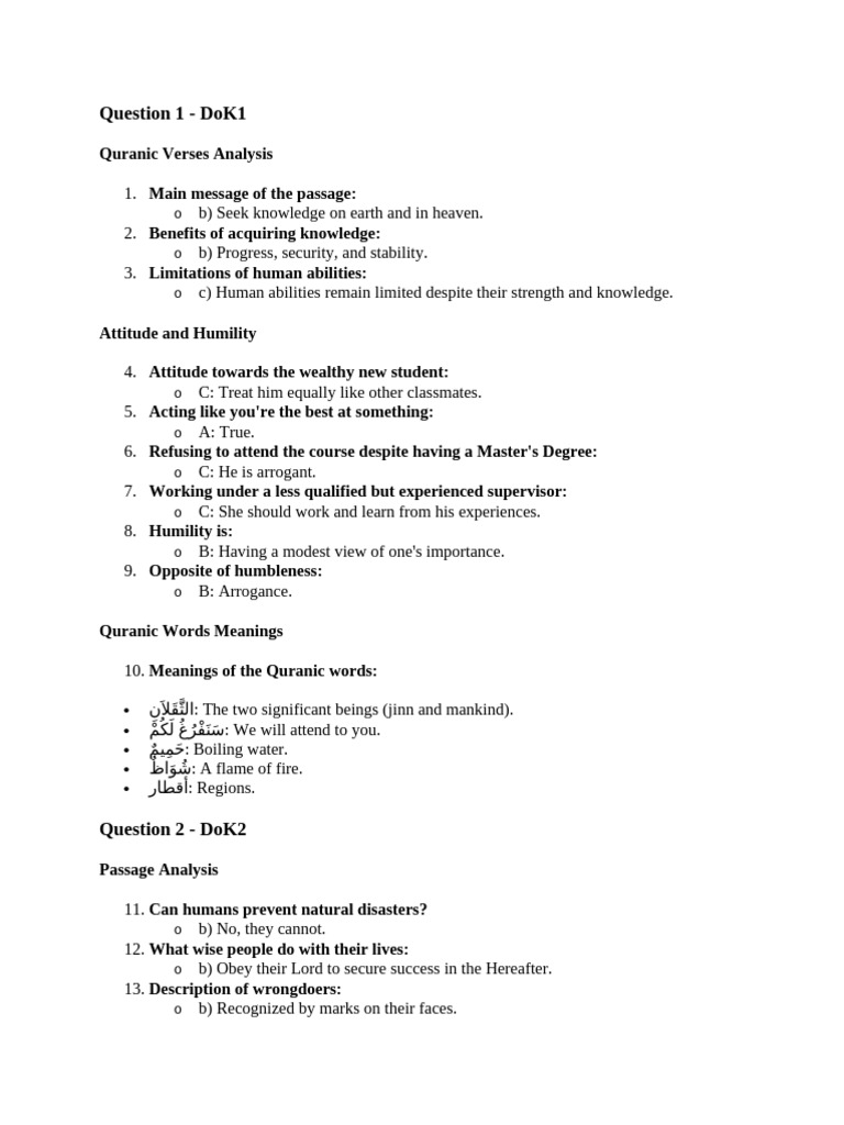 Grade 7 Islamic Model Answers | PDF