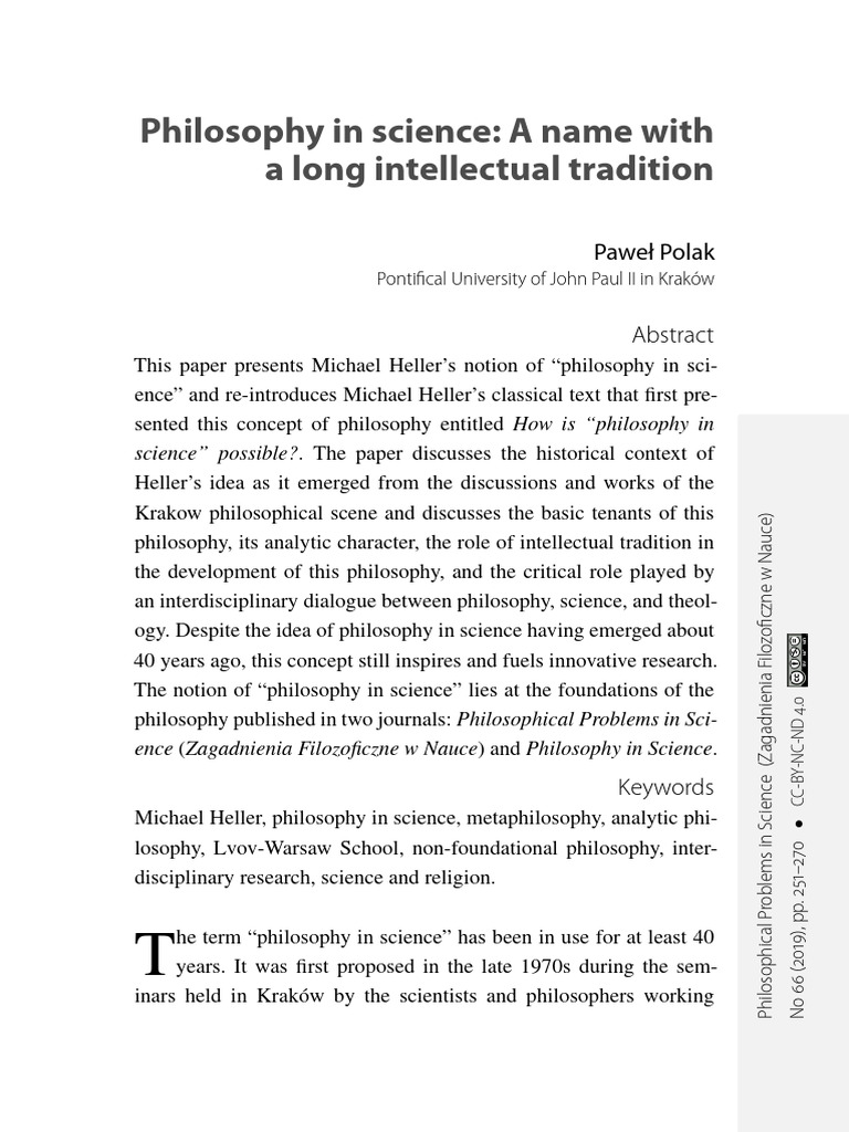 Polak - 2019 - Philosophy in Science A Name With A Long Intellec | PDF ...