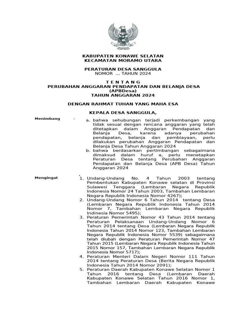 Ba Perubahan Apbdes 2024 Kec Morut | PDF