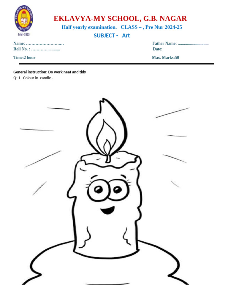 Art Paper of Pre Nur CLASS Half Yearly | PDF