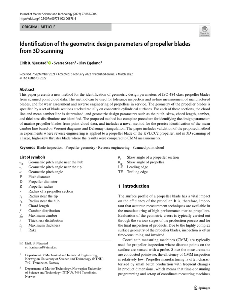 Identification of The Geometric Design Parameters of Propeller Blades ...