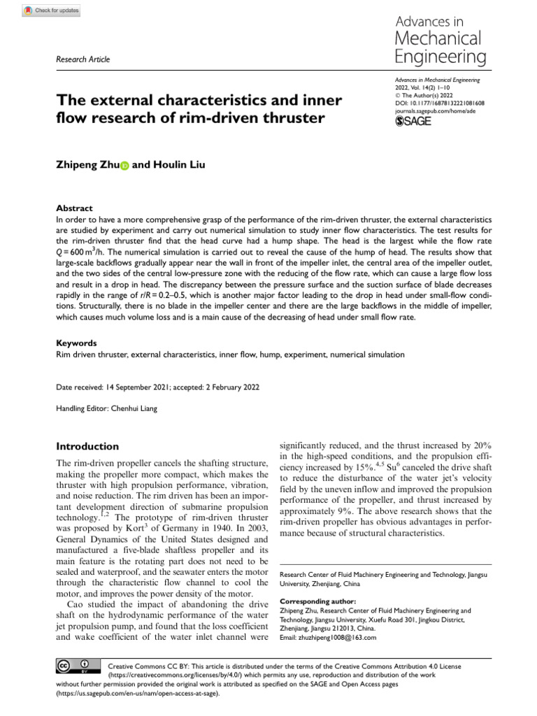 Zhu Liu 2022 The External Characteristics and Inner Flow Research of ...