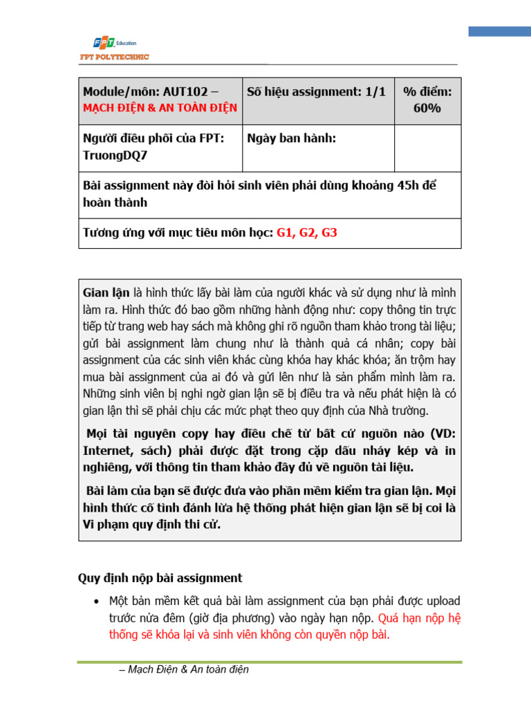 AUT102 - Assignment cuối môn | PDF