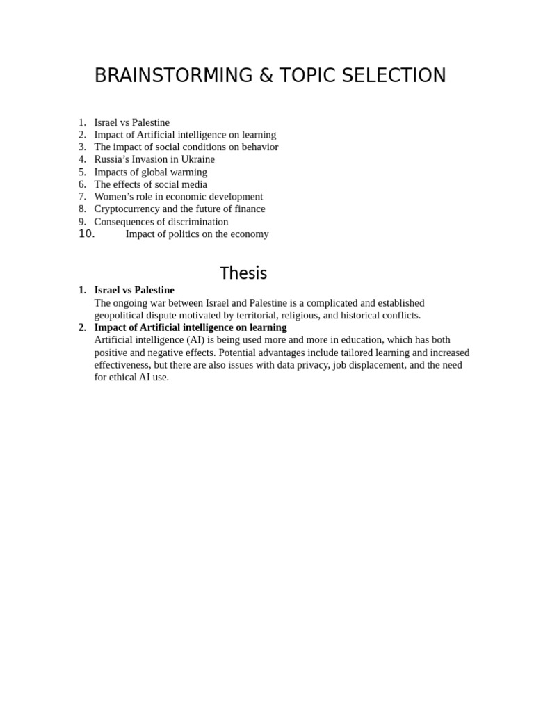Brainstorming & Topic Selection | PDF