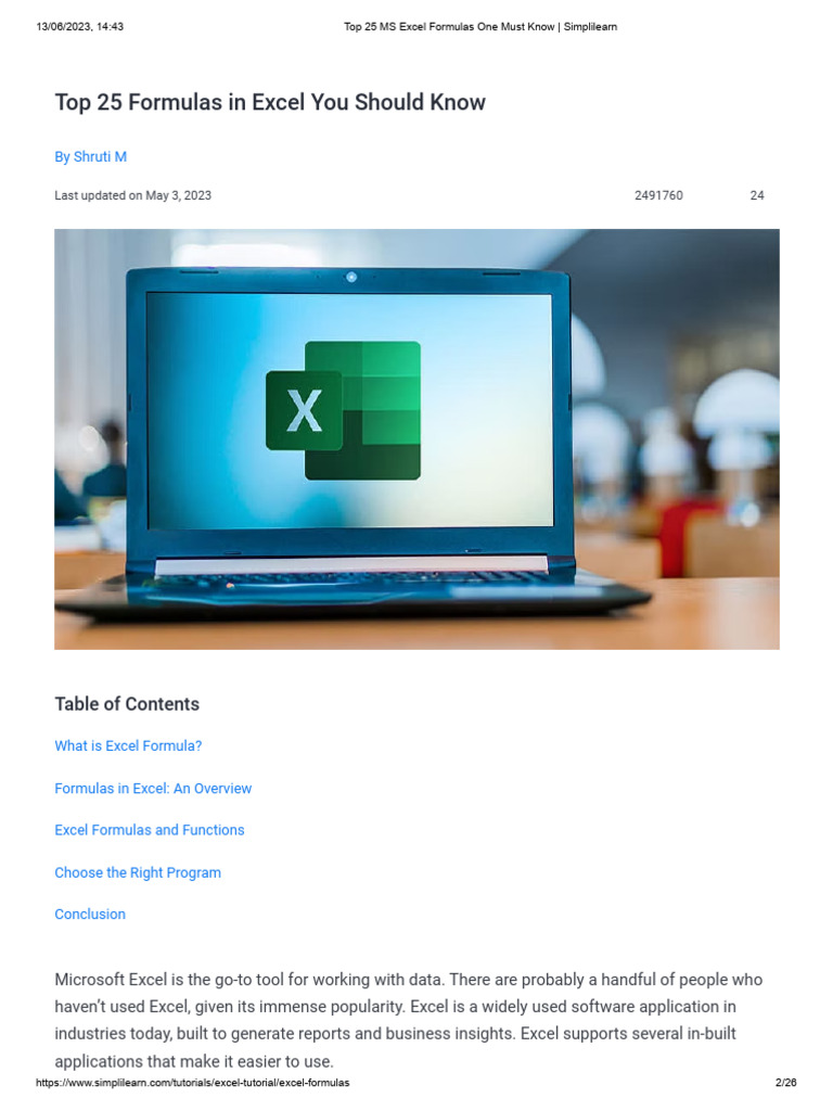 Top 25 MS Excel Formulas | PDF