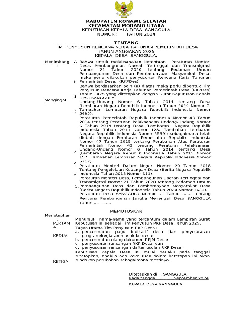2 SK Kades TTG Tim Penyusun RKPDes 2025 Kec Morut | PDF