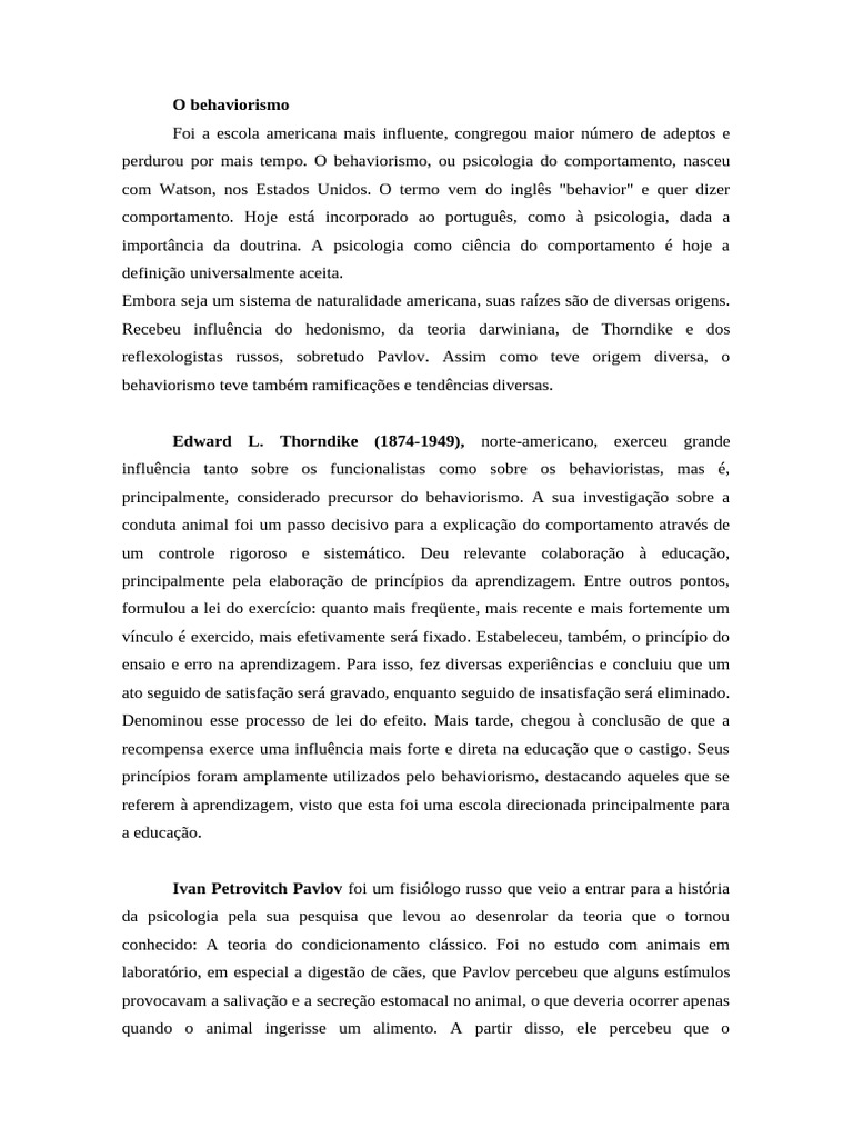 O Behaviorismo Trabalho 4 Luis Jofrice | PDF
