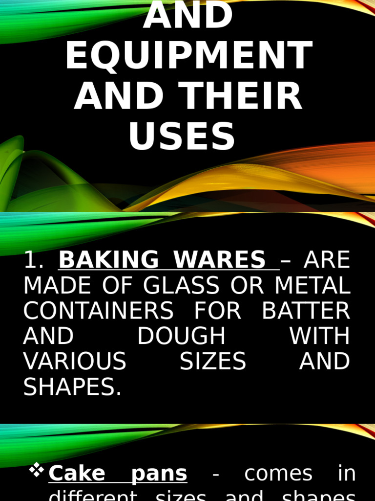 Baking Tools and Equipment and Their Uses BPP | PDF