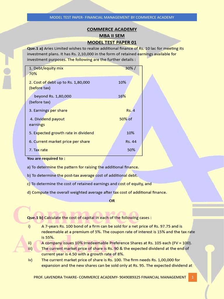 Mba FM Paper 1 Full Paper | PDF