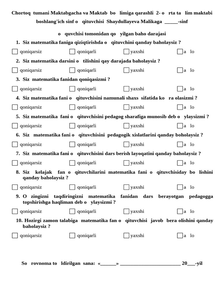 Anketa Matematika | PDF | Teaching Methods & Materials
