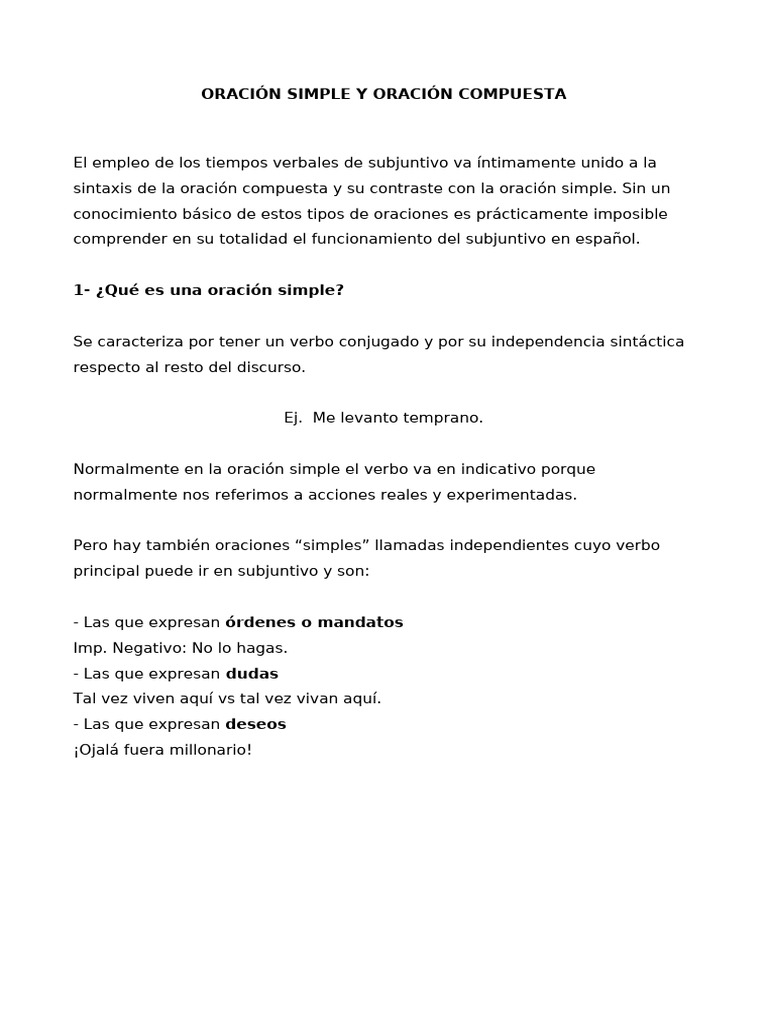 Oración Simple y Oración Compuesta | PDF | Oración (Lingüística ...