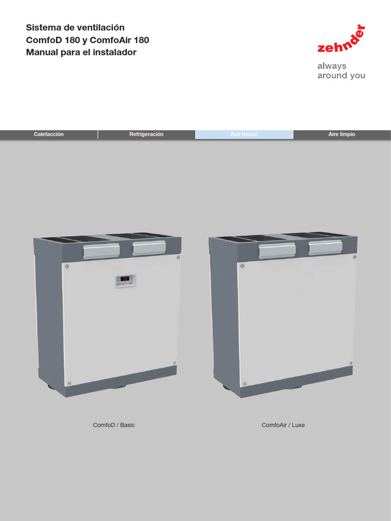 Asset Zehnder Comfoair 180 Manual Instalador Usuario | PDF