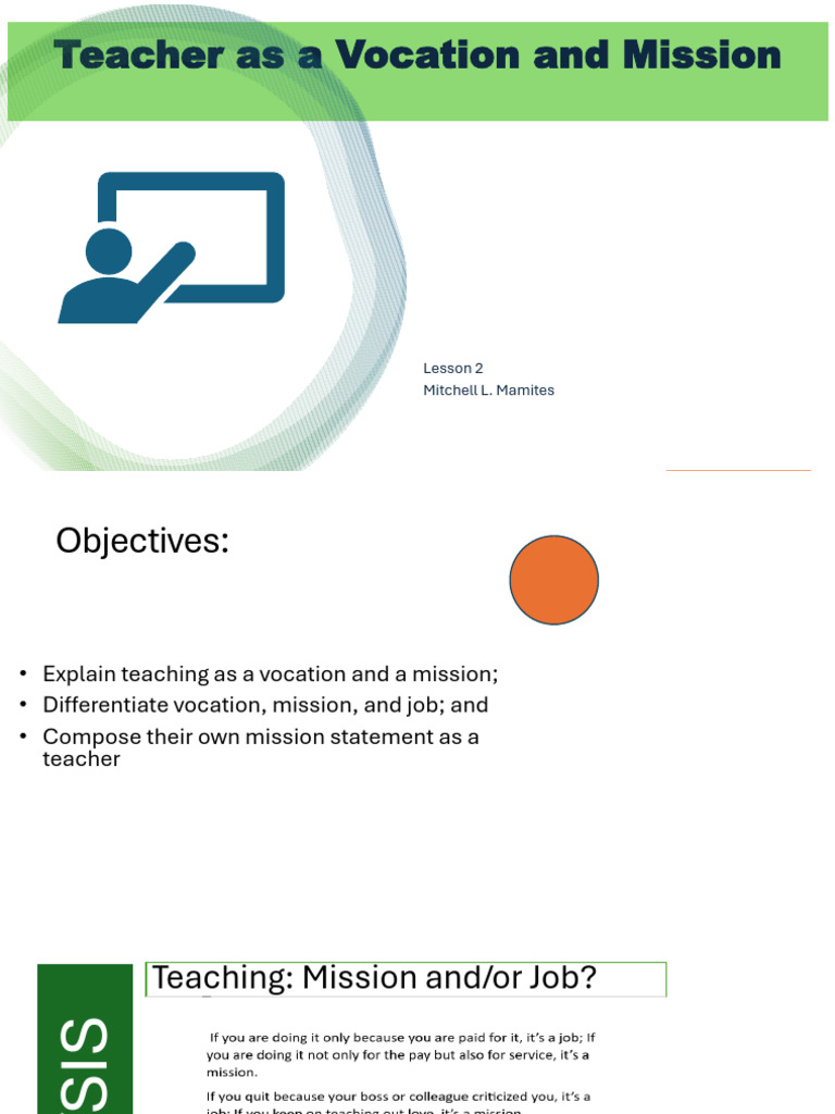 Lesson 2 Teacher As A Vocation and Mission | PDF