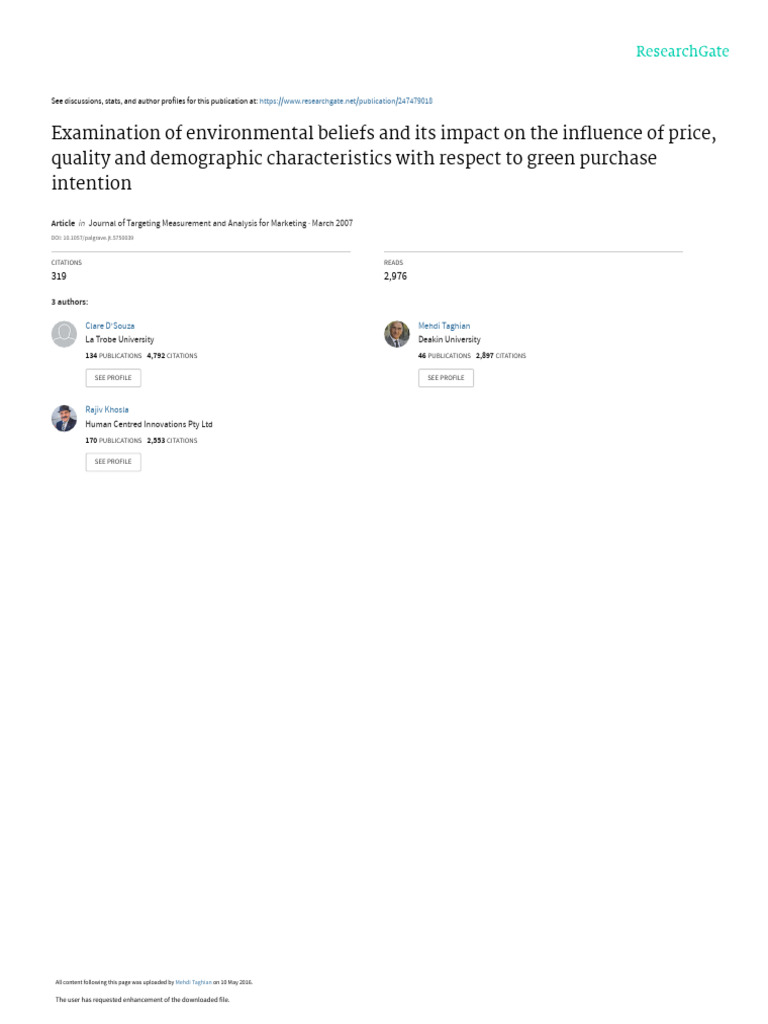 Examination of Environmental Beliefs and Its Impac | PDF