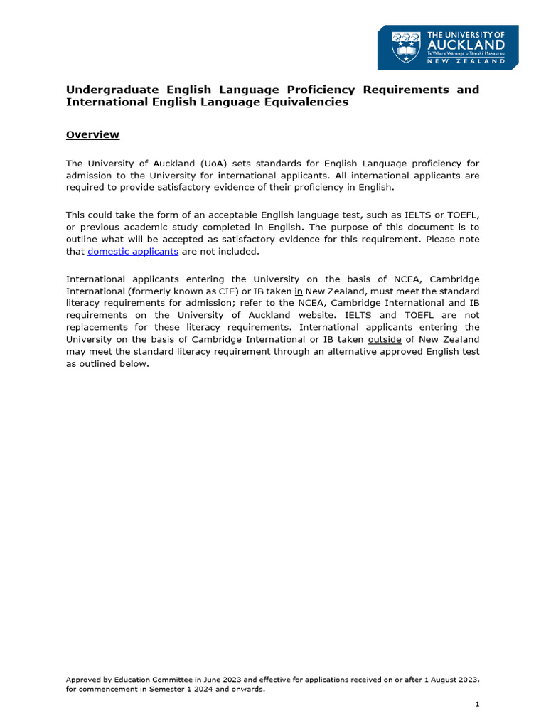 UoA English Proficiency Requirements | PDF | International English ...