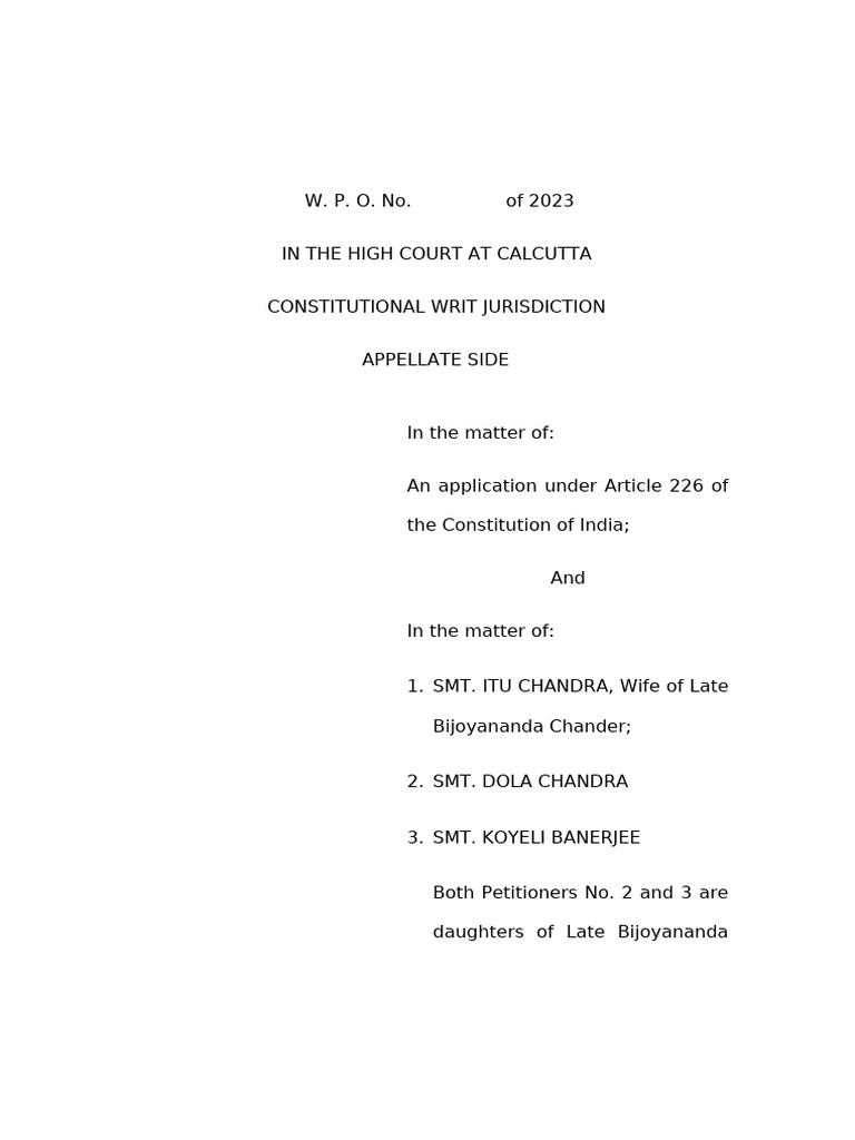 HIGH COURT AT CALCUTTA Itu Chandra (D | PDF | Mandamus | Law