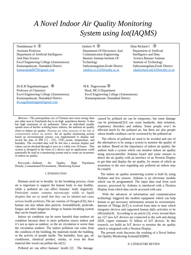 Indoor Air Quality Monitoring System | PDF | Air Pollution | Science ...