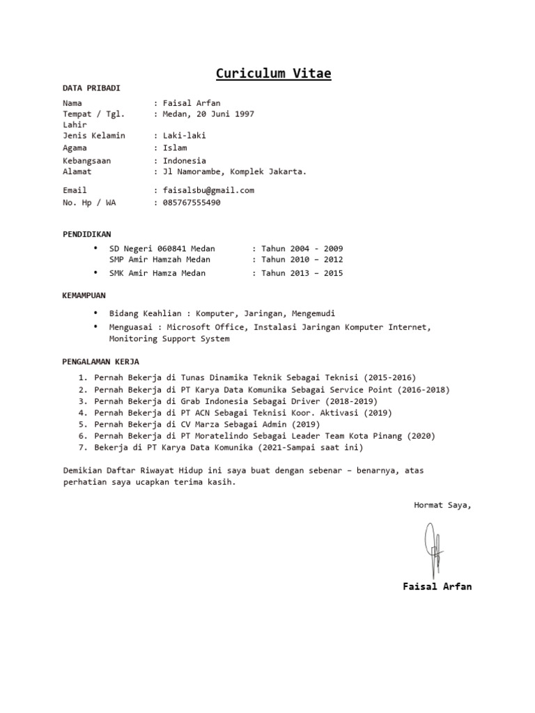 Cv. Faisal | PDF