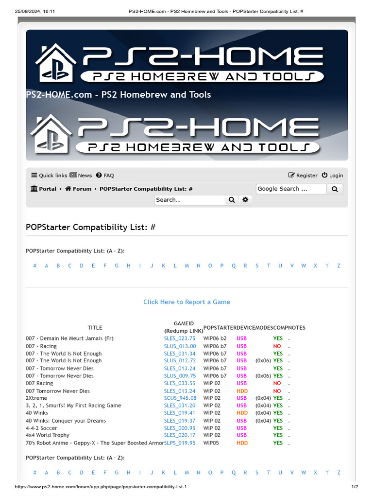 POPStarter Compatibility List - # | PDF