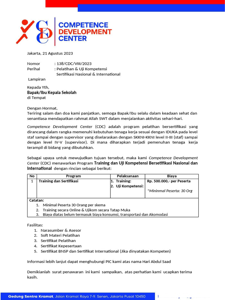 Pelatihan & Uji Kompetensi - Pa Saad | PDF