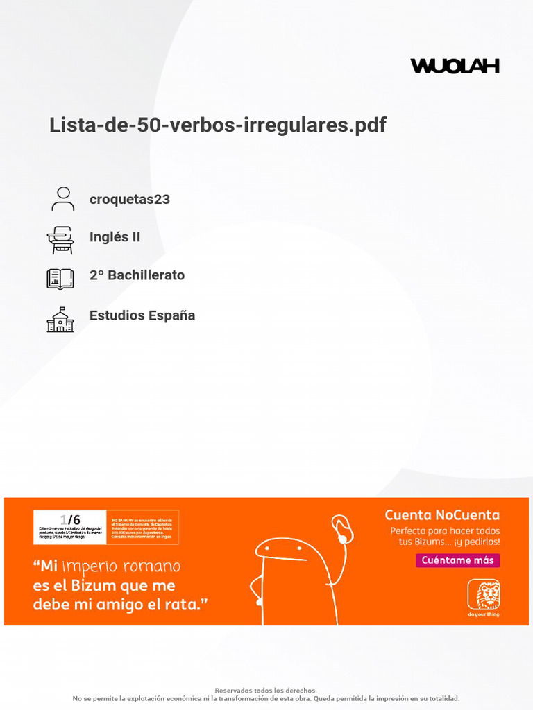 Lista de 50 Verbos Irregulares | PDF