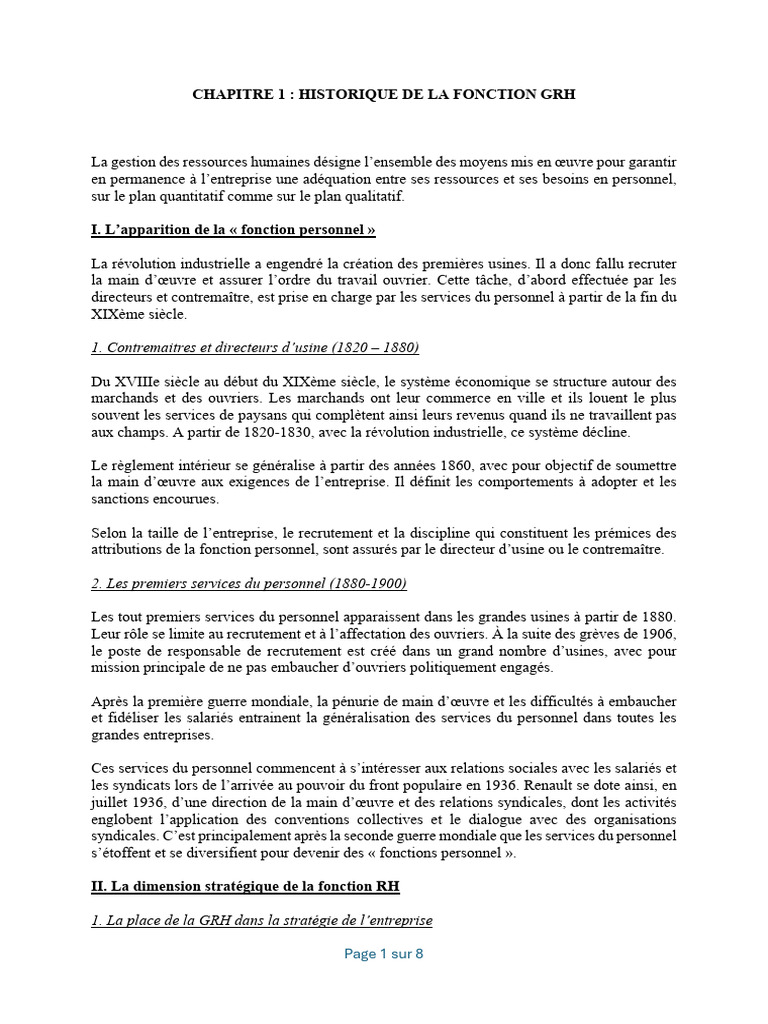 Management GRH 3 Chapitres | PDF