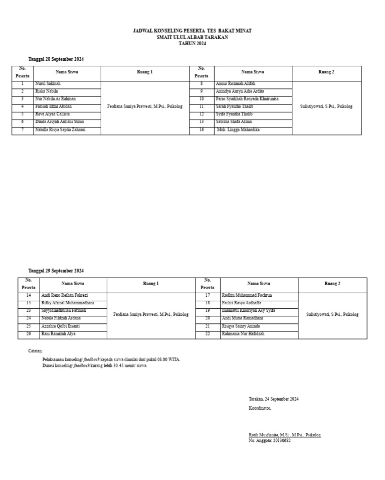 Jadwal Konseling | PDF