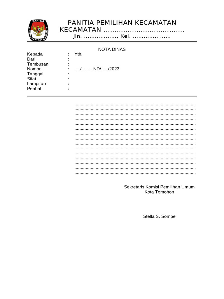 TEMPLATE - NOTA DINAS SEKRETARIS (Kertas A4) | PDF