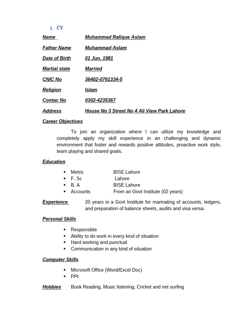CV (Rafique) | PDF