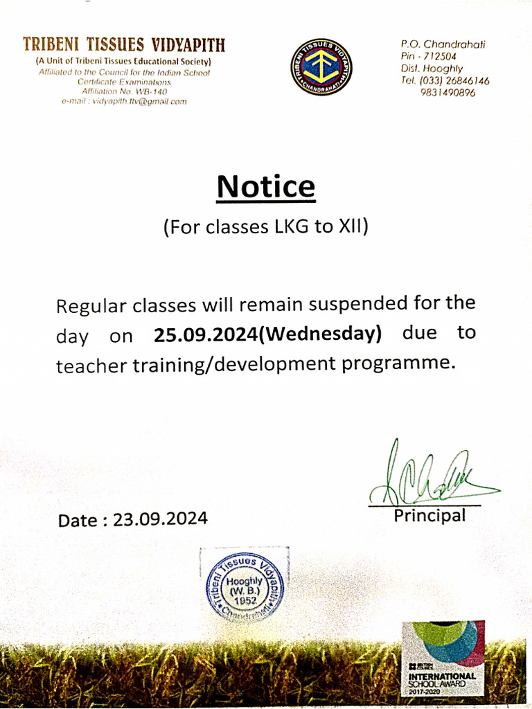 Notice For Classes LKG To XII | PDF