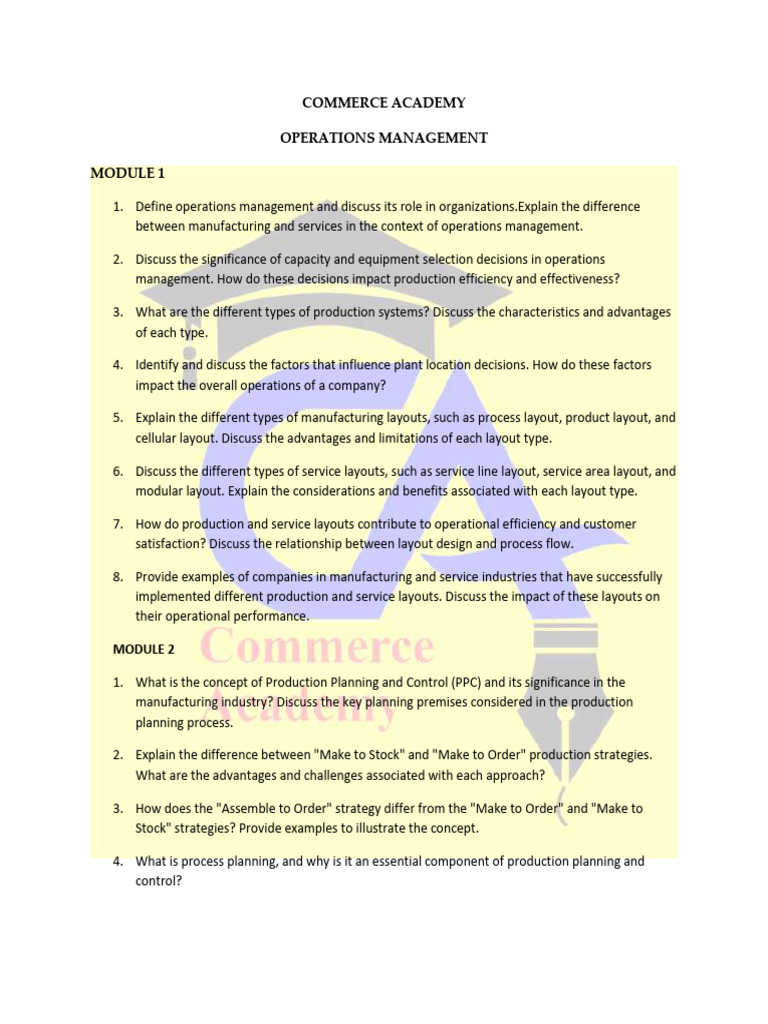 Operations Management Imp Question Must To Do Beforee Exam | PDF