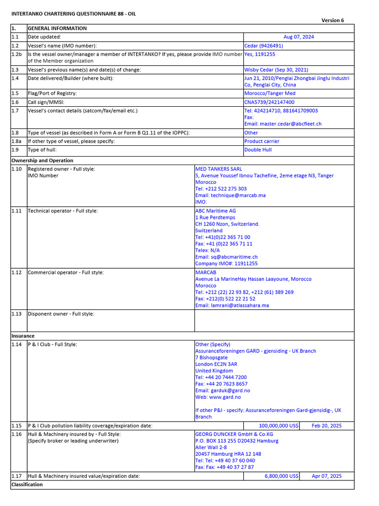 Cedar - Q88 V6 (Oil) - 07aug2024 | PDF