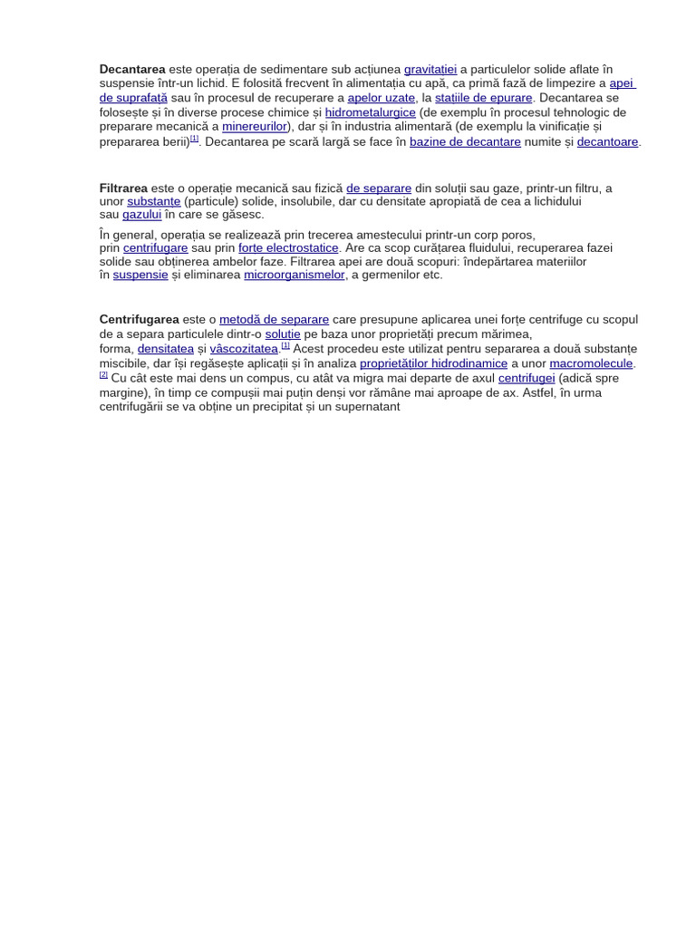 Decantarea, Filtare, Centrifugare | PDF