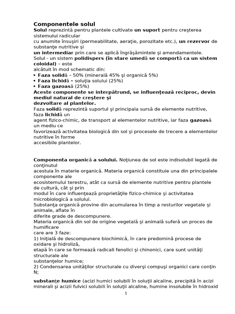 Componentele Solul | PDF