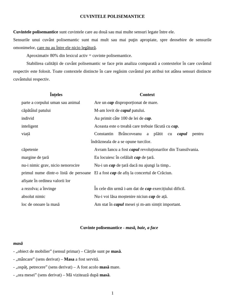Cuvintele Polisemantice Exemple Bune | PDF