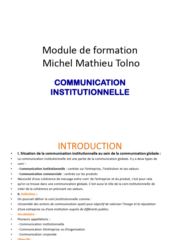 Module de Formation Com'inst Michel | PDF