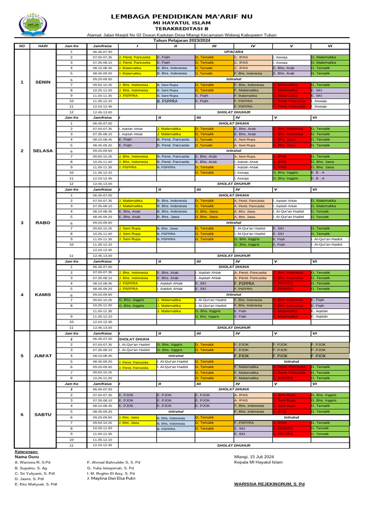 Jadwal 2024-2025 | PDF