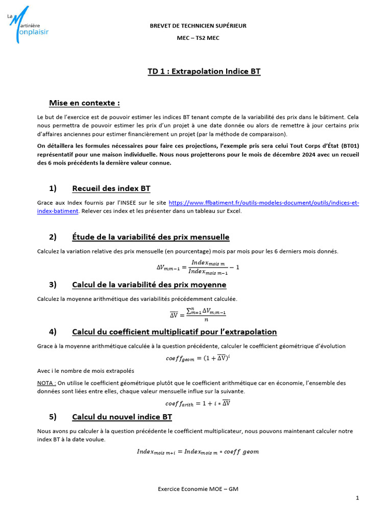 TD 1 - Estimation Index BT | PDF