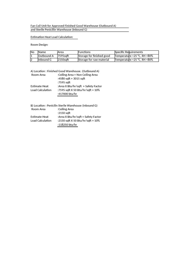 Estimation Heat Load Calculation | PDF