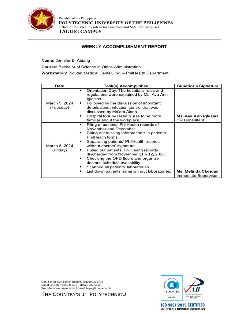 Weekly Accomplishment Report | PDF