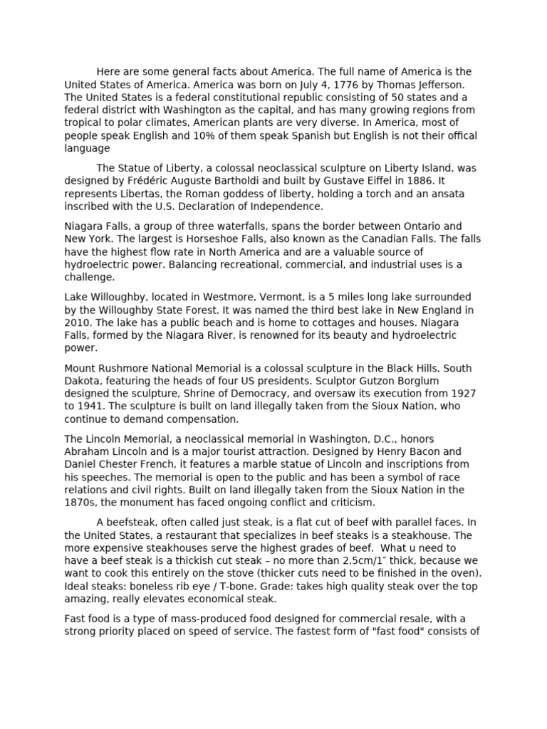Here Are Some General Facts About America | PDF