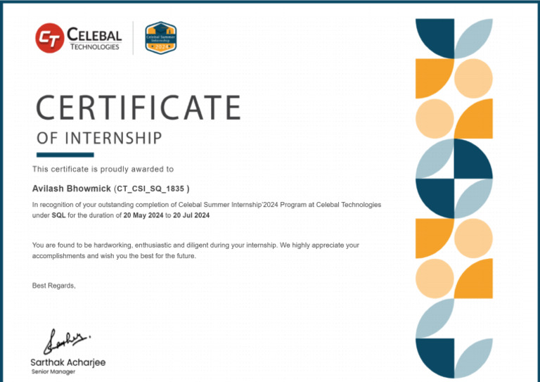 Avilash Bhowmick's - Certificate Celebal Technologies | PDF